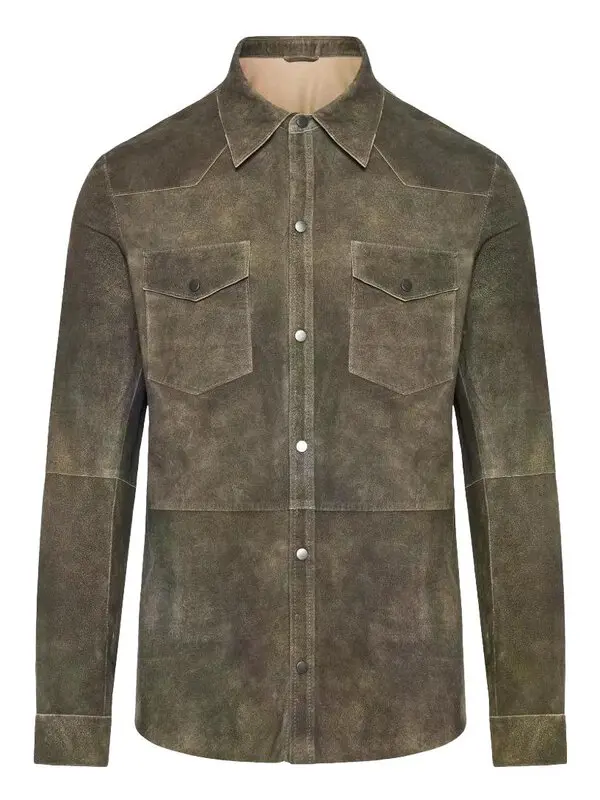 GIORGIO BRATO Leather Shirt Jacket With Chest Pockets - Green