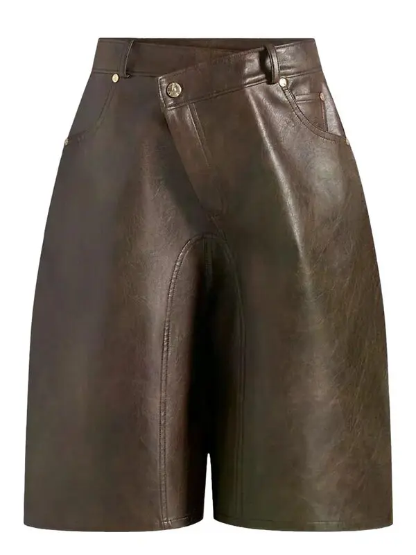 Manière De Voir Faux Leather Wrap Shorts - Brown