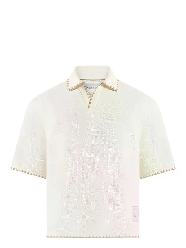 Manière De Voir Boxy Polo Shirt With Whipstitch Detail - Neutrals