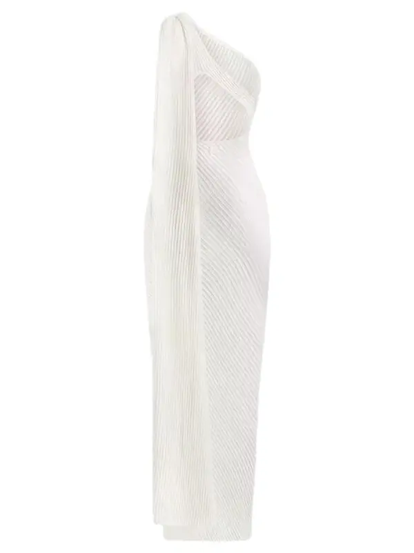 Manière De Voir Asymmetric Knit Midi Dress With Attached Scarf And Open Back - Neutrals