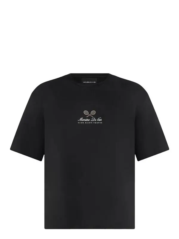 Manière De Voir Aaron In Club Saint-tropez Cotton T-shirt - Black