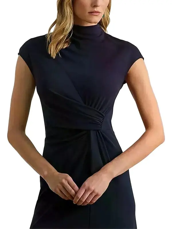 Ralph Lauren Turtleneck Twisted Midi Dress - Blue