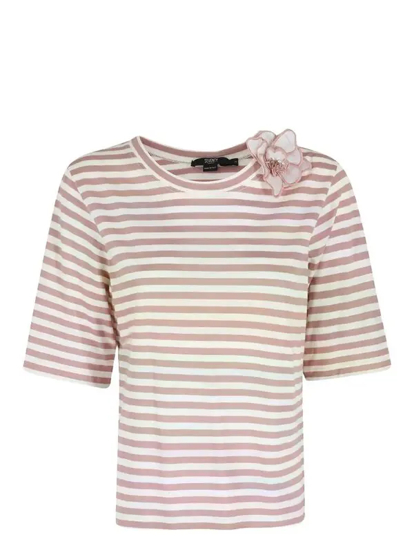 Seventy Striped Top With Floral Detail - Neutrals