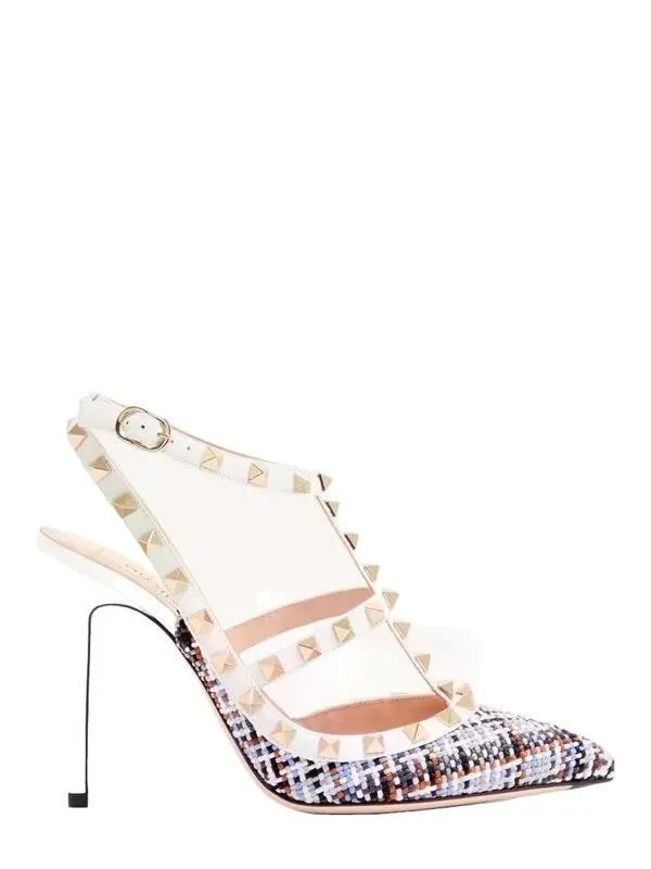 Valentino Garavani Rockstud Pumps In Woven Fabric 100mm - White