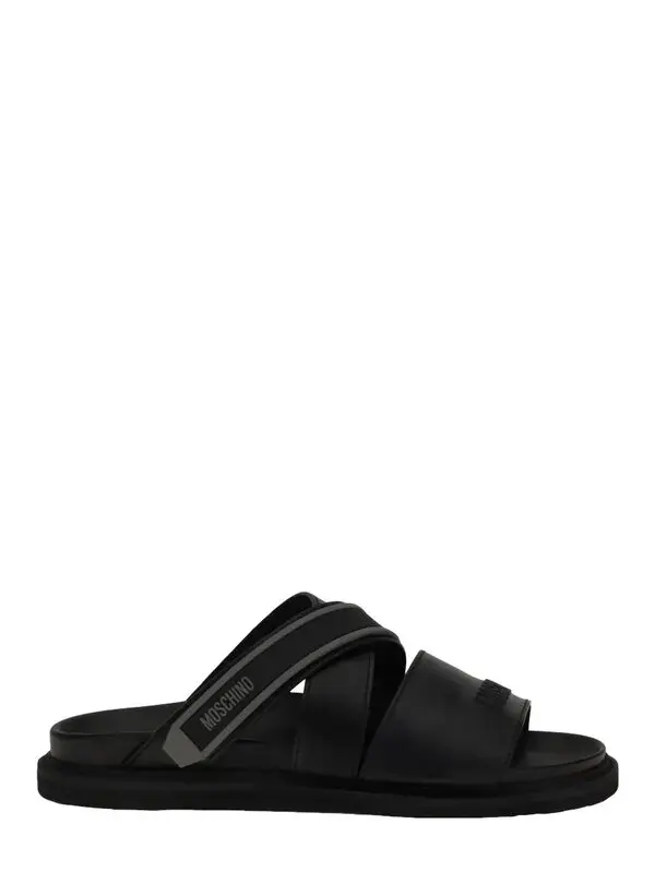 Moschino Logo-strap Slides - Black