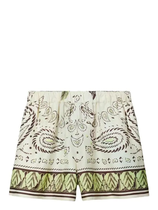 Tory Burch Silk Camp Shorts With Cockatoo Print - Neutrals