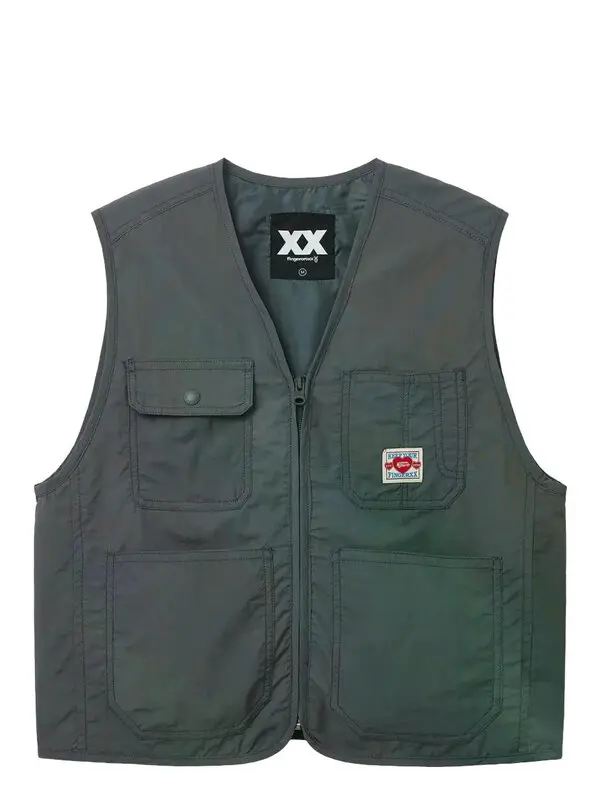 FINGERCROXX Front-pockets Logo-patch Vest - Green
