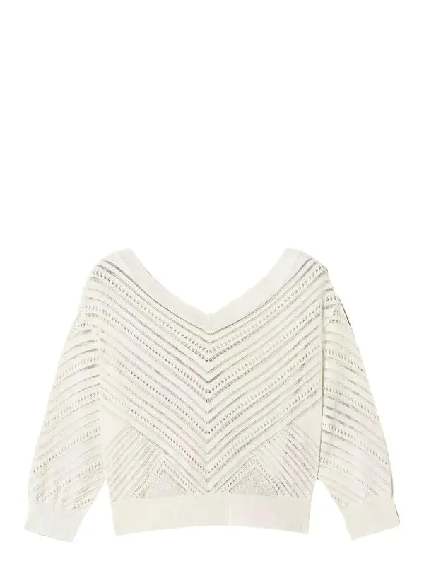 TWINSET Pointelle-knit V-neck Sweater - White