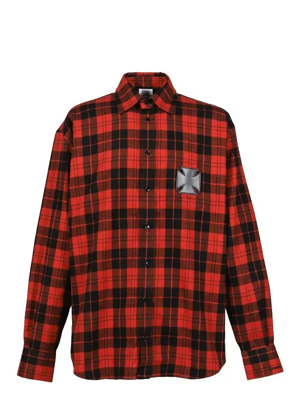 Vetements Leather Cross Flannel Shirt Black And Red Check - Multi