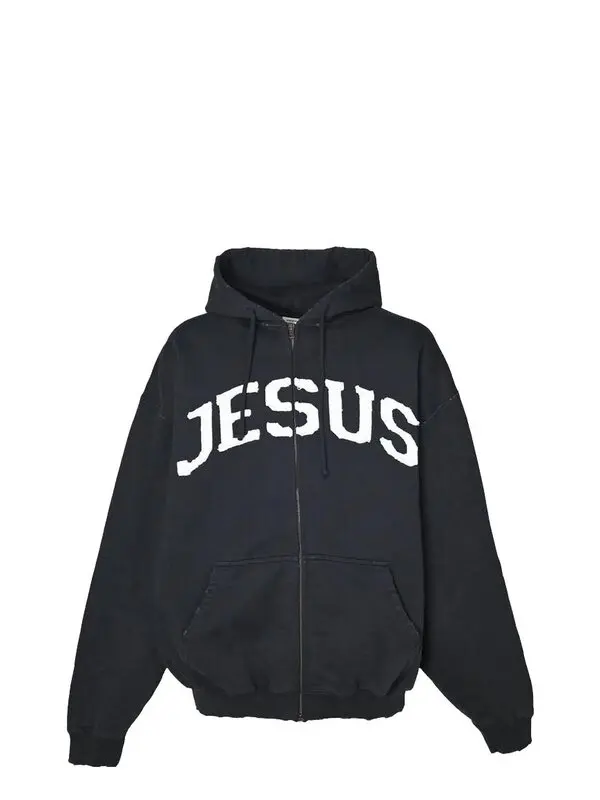 Vetements Jesus Christ Zip-up Hoodie - Black