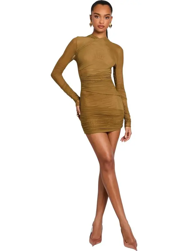 SEROYA Moxey Ruched Mini Dress - Ochre