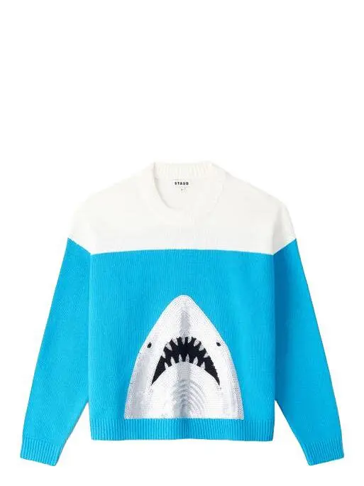 Staud Reya Sequin Shark Cotton-blend Sweater - Great White