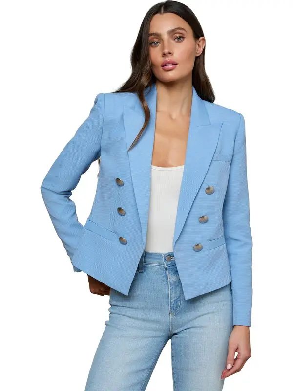 L'Agence Brooke Double-breasted Blazer - Allure Blue/ivory/blue Watercolor Lilac