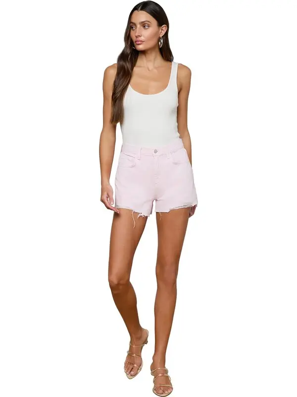 L'Agence Beck Raw-hem Jean Short - Icy Lilac Destruct