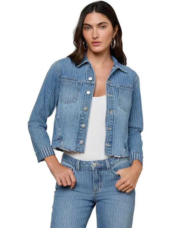 L'Agence Janelle Pinstriped Denim Jacket - Carmel