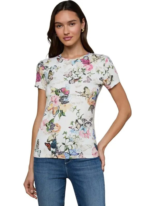 L'Agence Ressi Fitted T-shirt - White Multi Garden Butterflies