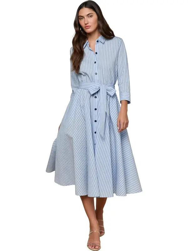 L'Agence Ralphie Midi Dress - Light Blue/dark Blue Stripe