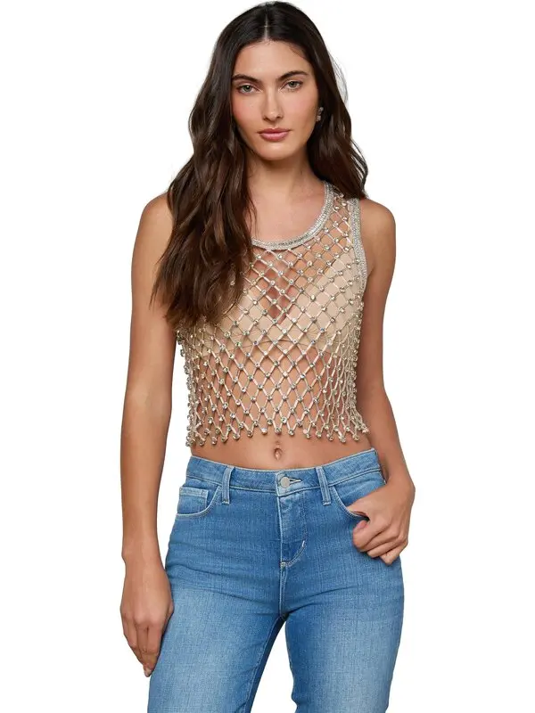 L'Agence Freia Crystal Tank Top - Clear Crystal Netting