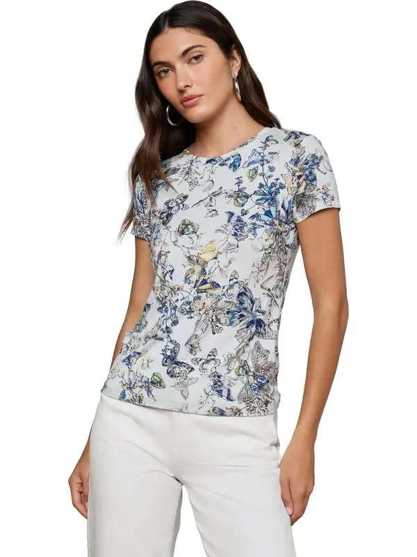 L'Agence Ressi Fitted T-shirt - Grey Multi Watercolor Butterfly