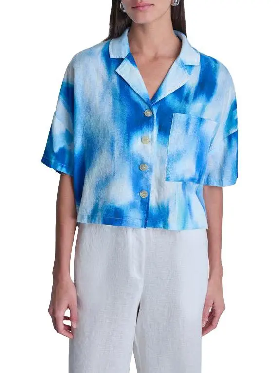 Dkny Cropped Linen Camp Shirt - Misted Surf