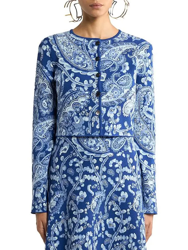 Etro Cropped Cardigan Sweater - Multi/blue