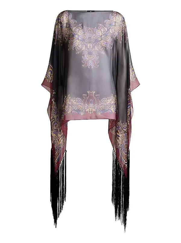 Etro Fringed Poncho - Printed Black