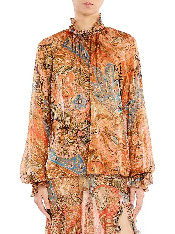 Etro Silk Ruffled Shirt - Printed Red