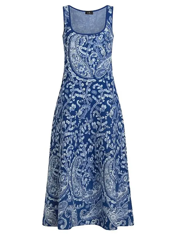 Etro Midi Knit Dress With Scoop Neck - Multi/blue
