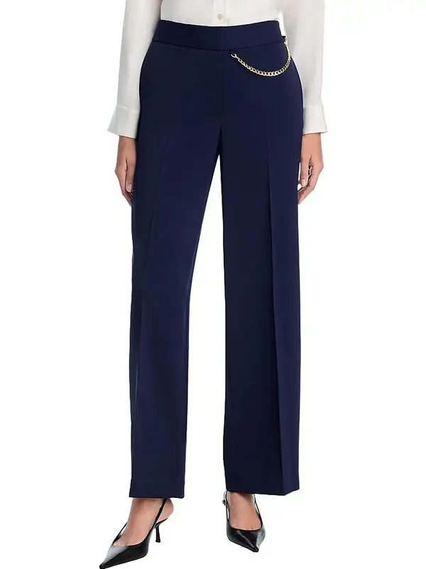 Elie Tahari Sarah Chain Detail Straight Leg Pants - Navy