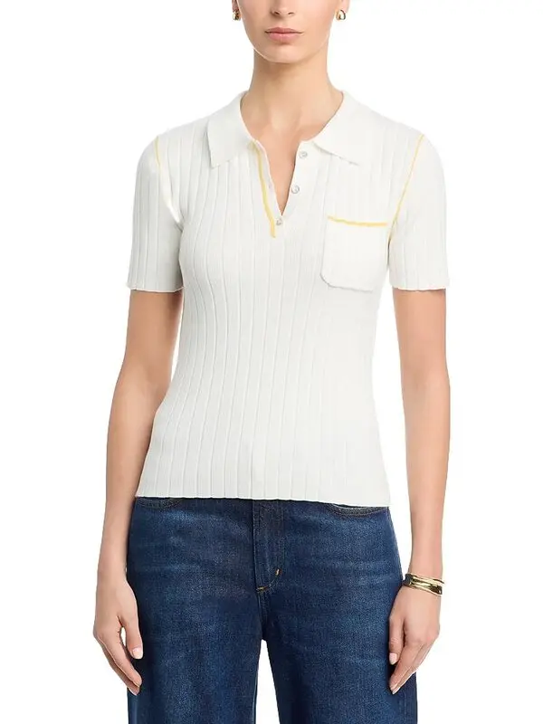 Elie Tahari The Stevie Short Sleeve Polo - Sky White/golden Hour