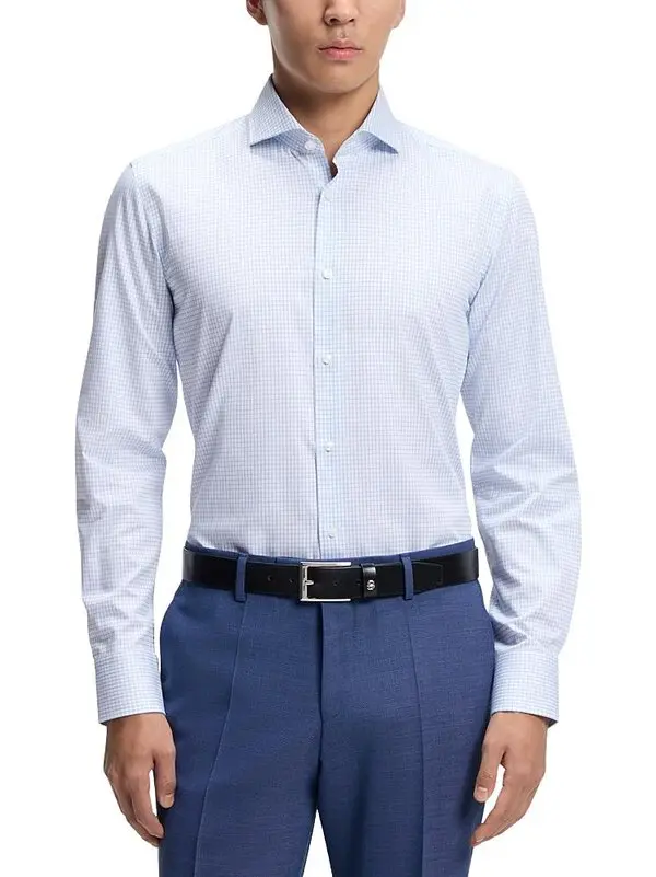 BOSS Hank Grid Slim Fit Dress Shirt - Light Pastel Blue