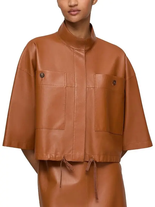 Lafayette 148 New York Leather Oversized Shirt Jacket - Copper