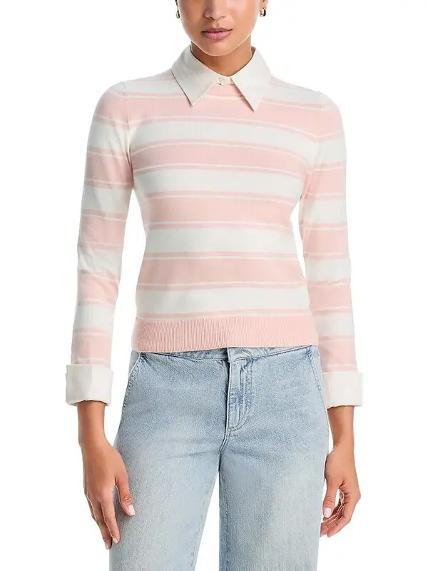 Alice + Olivia Porla Layered Look Sweater - English Rose/off White