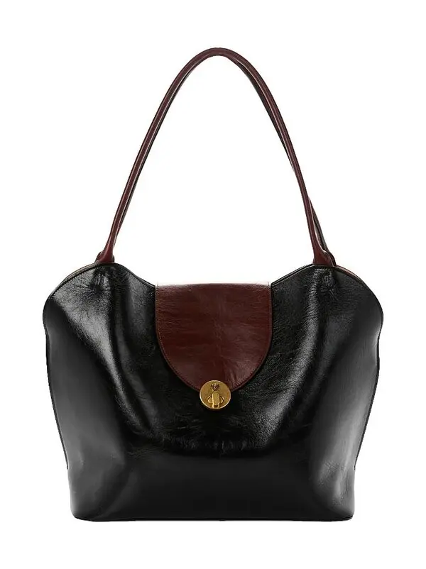 Versace Large Leather Shoulder Bag - Black/rosewood