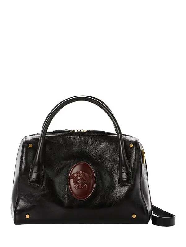 Versace Boston Medium Leather Handbag - Black/rosewood