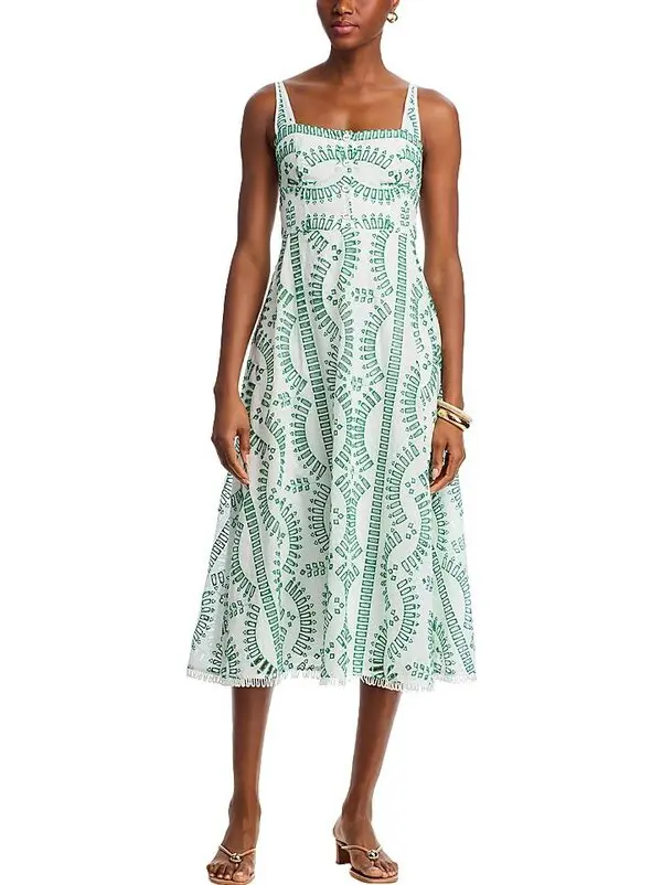 Moon River Embroidered Detail Midi Dress - Green Multi