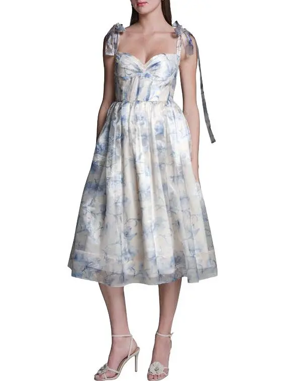 Bcbgmaxazria Floral Organza Midi Cocktail Dress - French Sky Multi