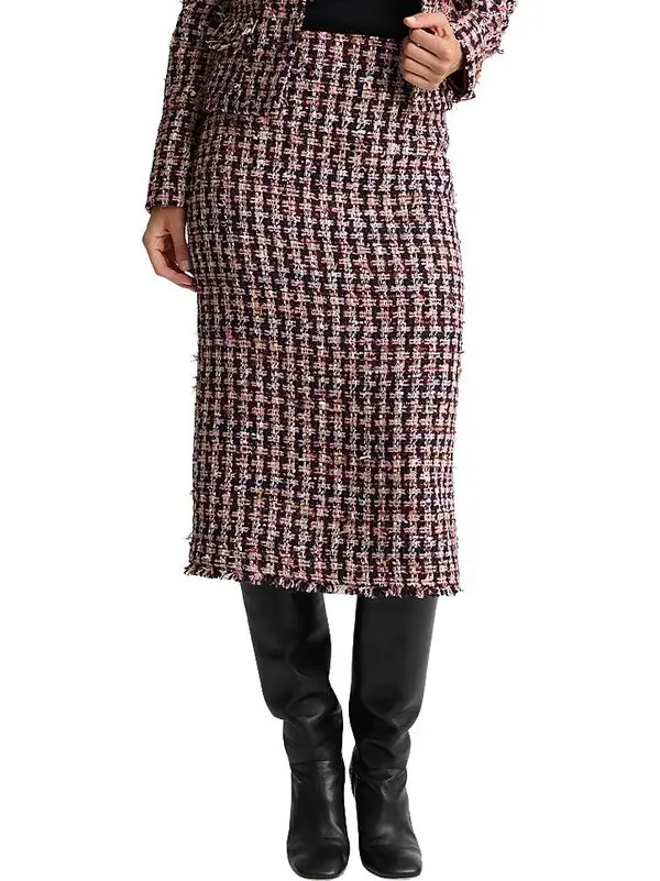 St. John Houndstooth Tweed Pencil Skirt - Bordeaux Ecru Multi