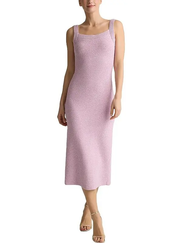 St. John Metallic Mouline Knit Midi Dress - Peony Metallic Multi