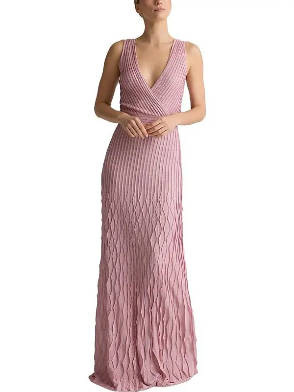 St. John Soiree Metallic Knit Gown - Peony Metallic