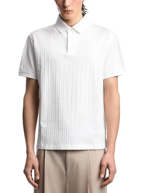Emporio Armani Textured Cotton Polo Shirt - Off White