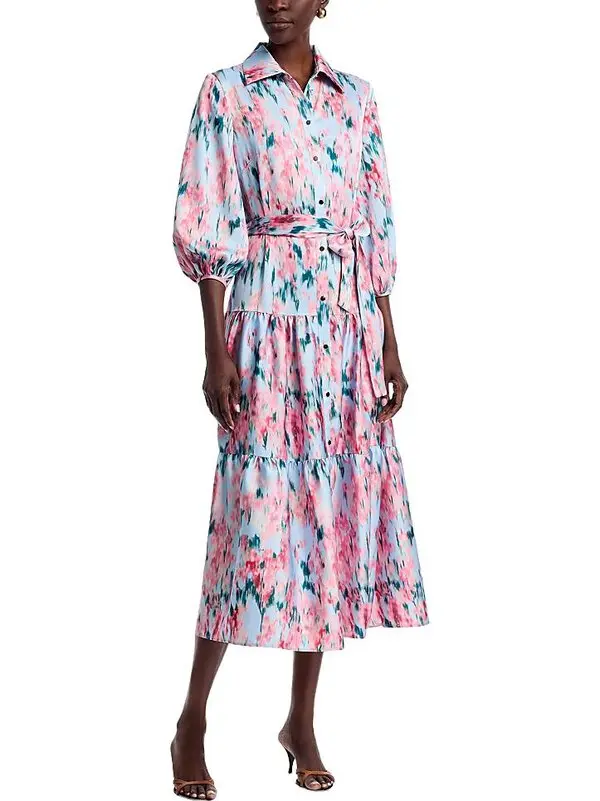 Misook Crepe De Chine Maxi Dress - Pink Parfait/cherry Blossom/spruce/powde