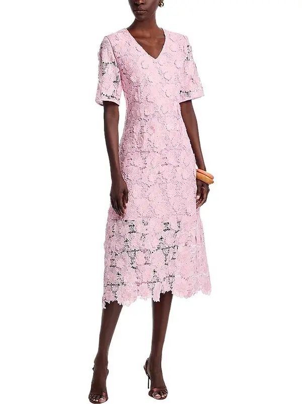 Misook Woven Floral Applique Dress - Cherry Blossom