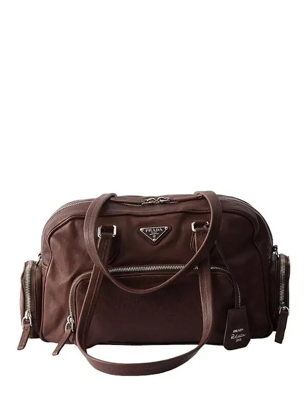Prada Large Washed Leather Top-handle Bag - Brown