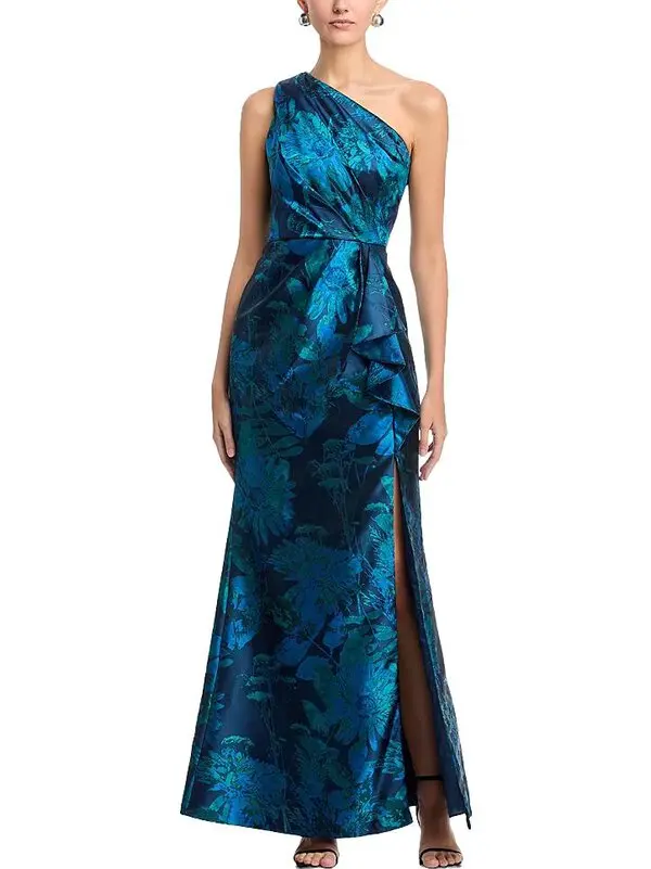 Adrianna Papell One Shoulder Jacquard Gown - Ap Cobmult
