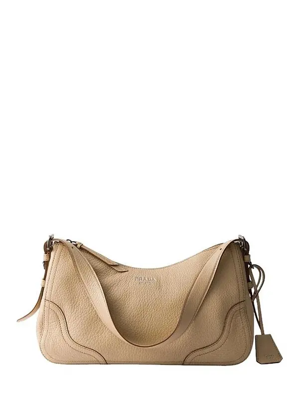 Prada Aimee Large Leather Shoulder Bag - Beige