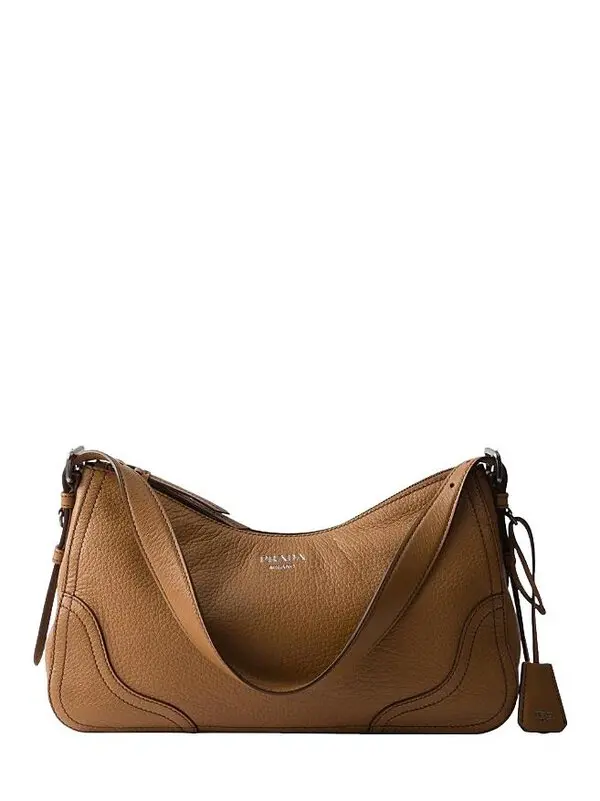 Prada Aimee Large Leather Shoulder Bag - Brown