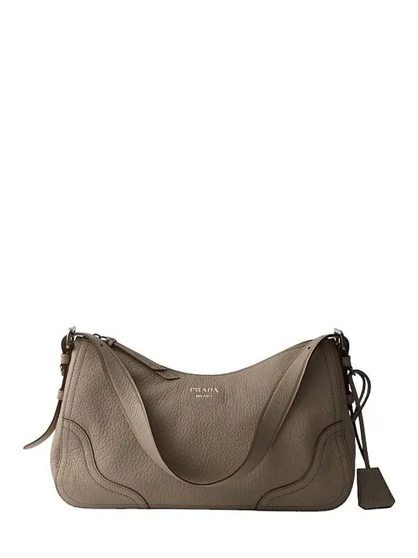 Prada Aimee Large Leather Shoulder Bag - Grey