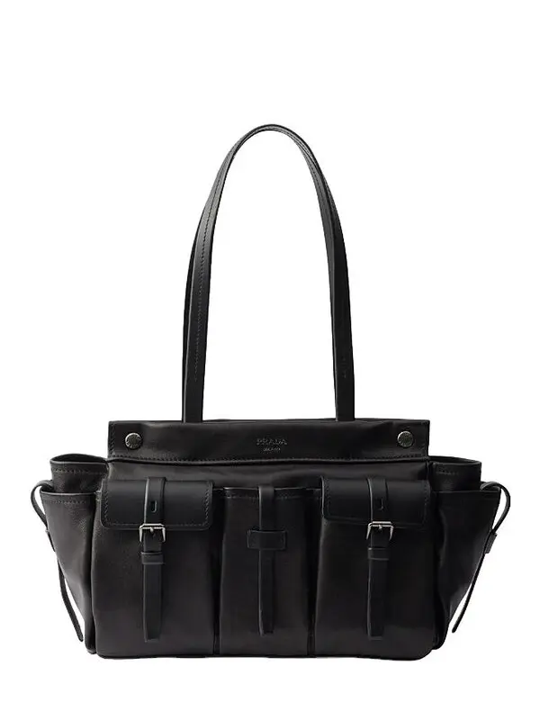 Prada Route Large Leather Tote Bag - Black