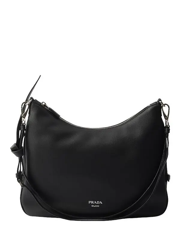 Prada Fold Leather Shoulder Bag - Black